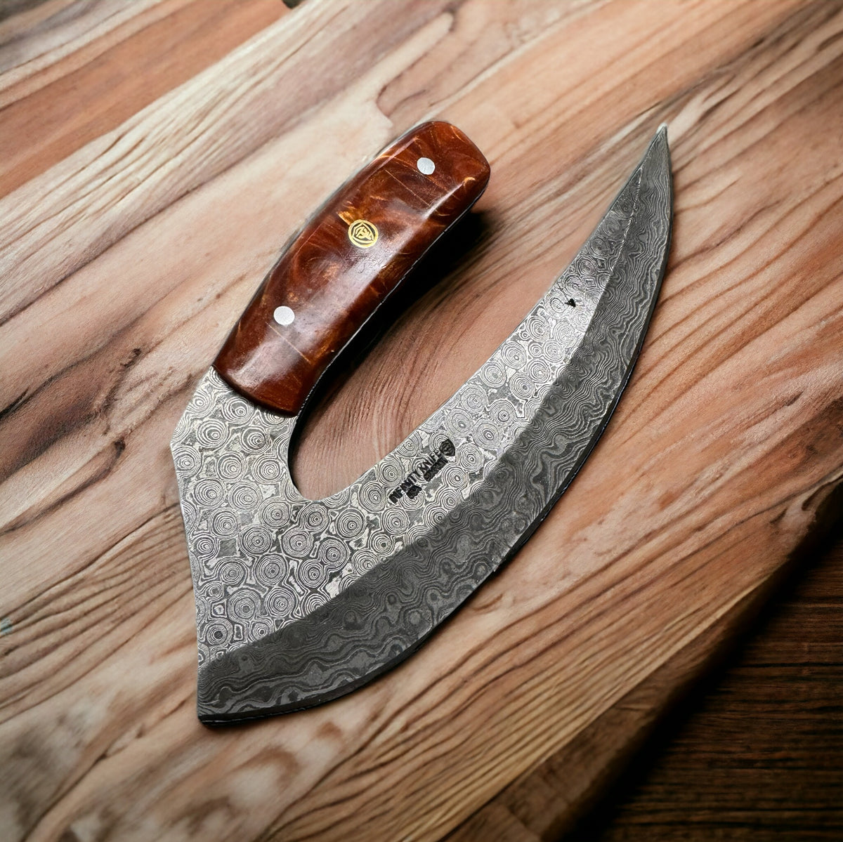 XL Damascus ULU | Burnt Orange - Infinity Knife Company