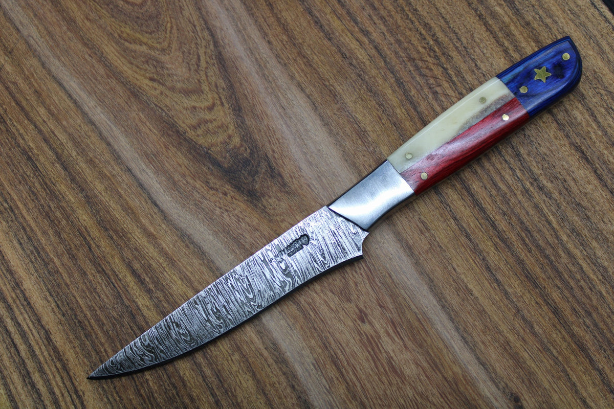 Damascus Texas Flag Steak Knife - Infinity Knife Company